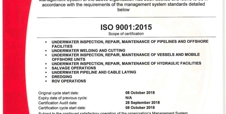 ISO 9001_2015 Certificate – PSS Professional Subsea Service Ltd.