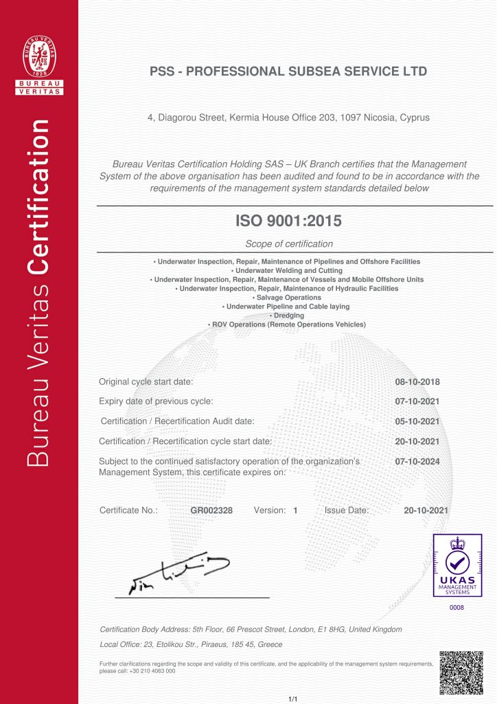 Our licenses/certificates – PSS Professional Subsea Service Ltd.